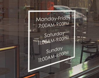Modern Clean Hours Window Decal Custom Size Color Business - Etsy