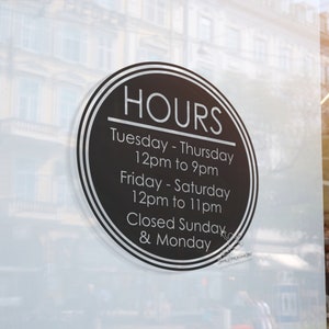 Circle Store Hours Decal - Personalized Business Signage - Custom Open ...
