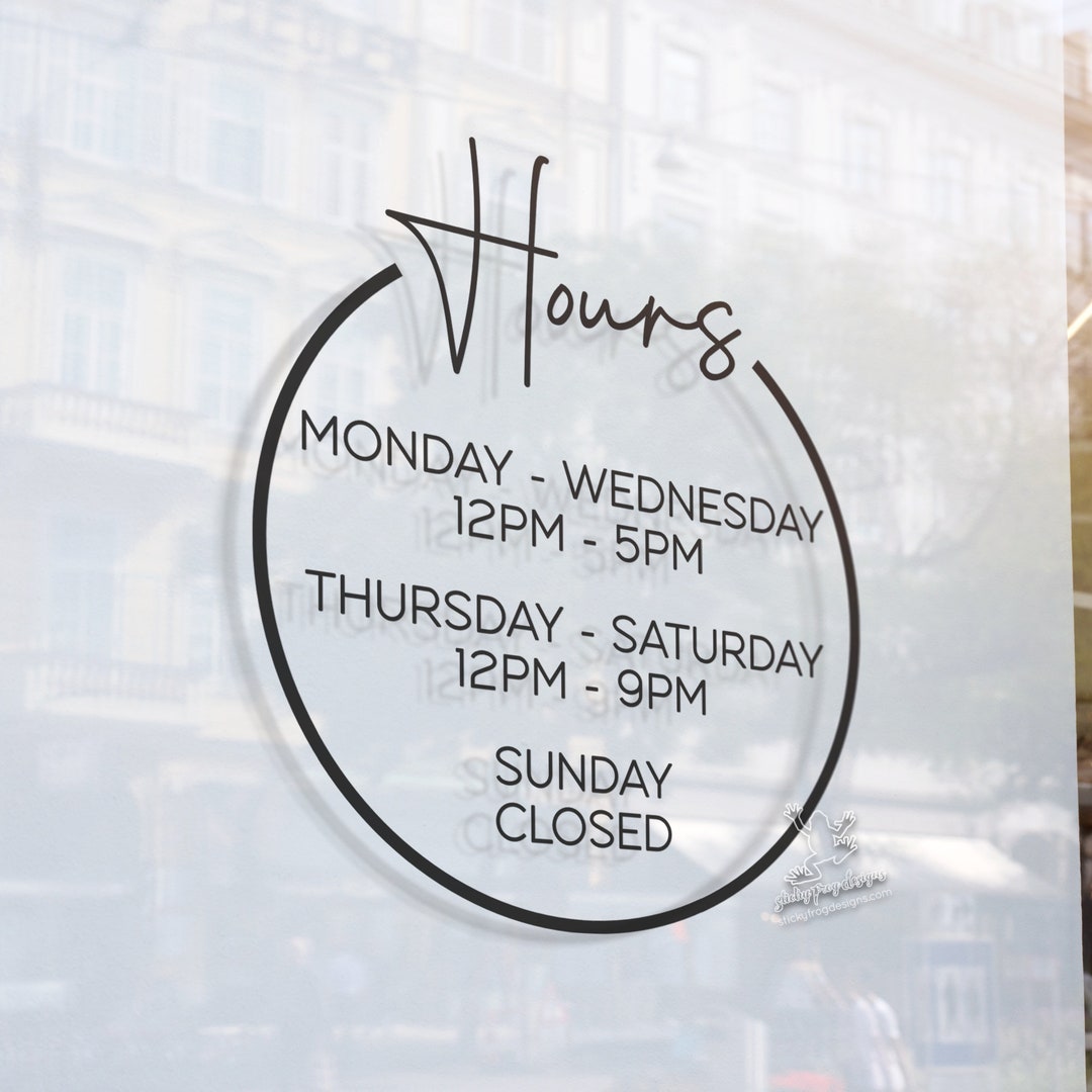 Boutique Store Hours Decal - Personalized Business Signage - Custom ...