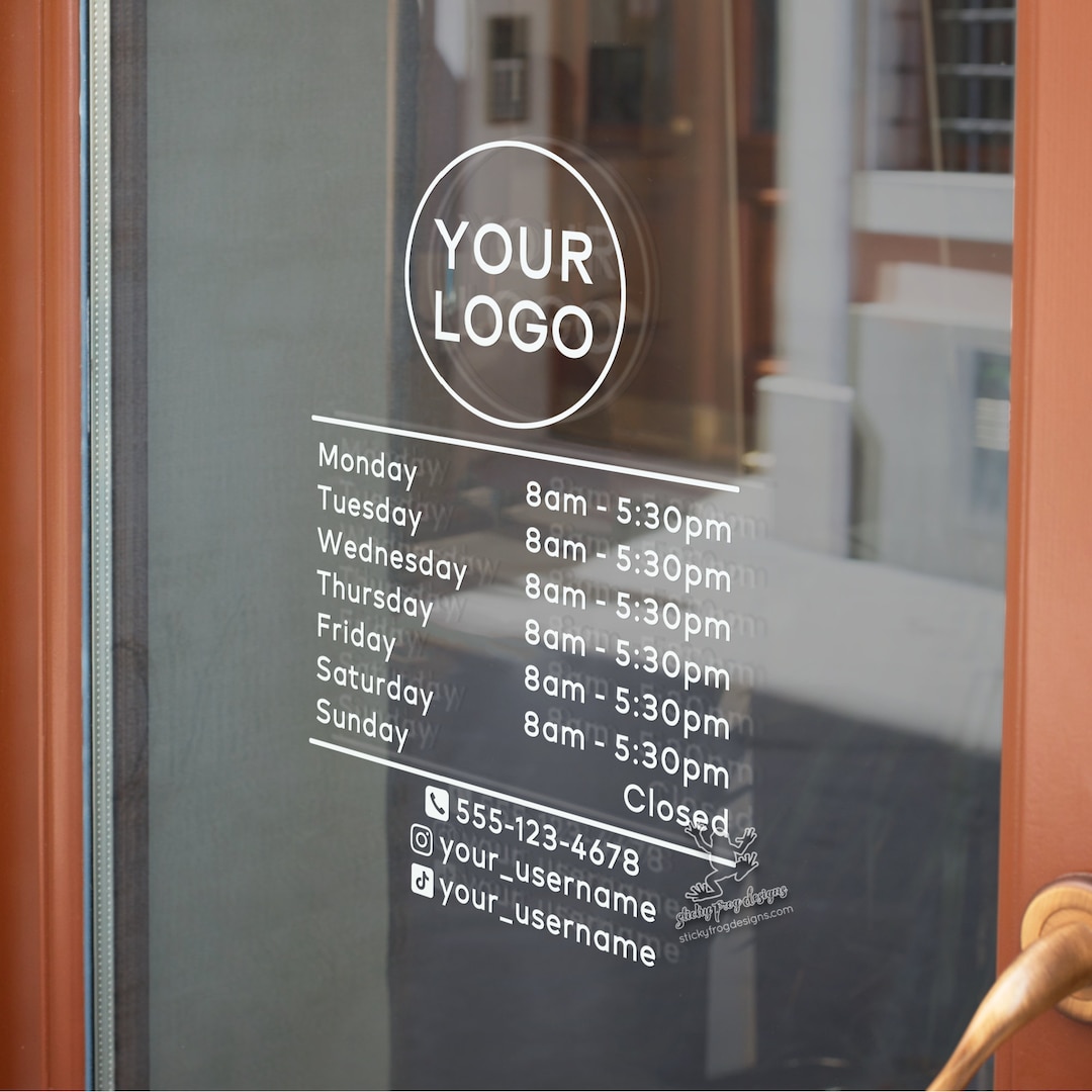 Store Hours Decal - Business Logo Window Sticker - Custom Hours of ...