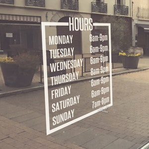 Store Hours Decal - Personalized Business Signage - Custom Open Close ...