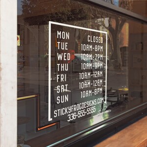 Modern Store Hours Decal - Personalized Business Signage - Custom Open ...