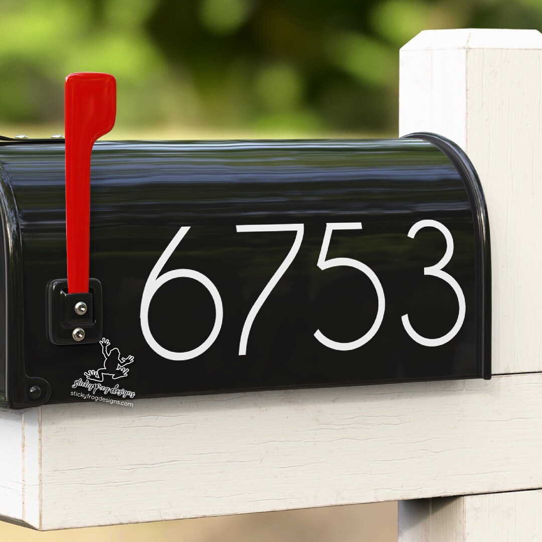 Modern Number Mailbox Decal - Modern Style Address Number Sticker ...