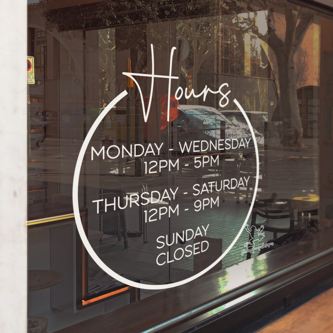 Boutique Store Hours Decal Personalized Business Signage Custom Open ...