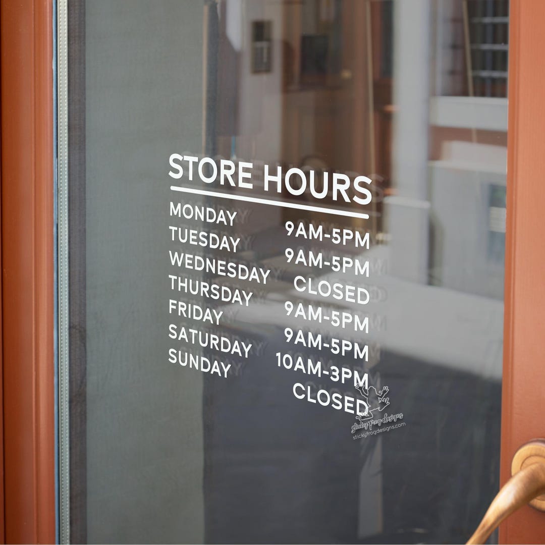 Simple Hours Decal - Personalized Store Signage - Custom Open Close ...