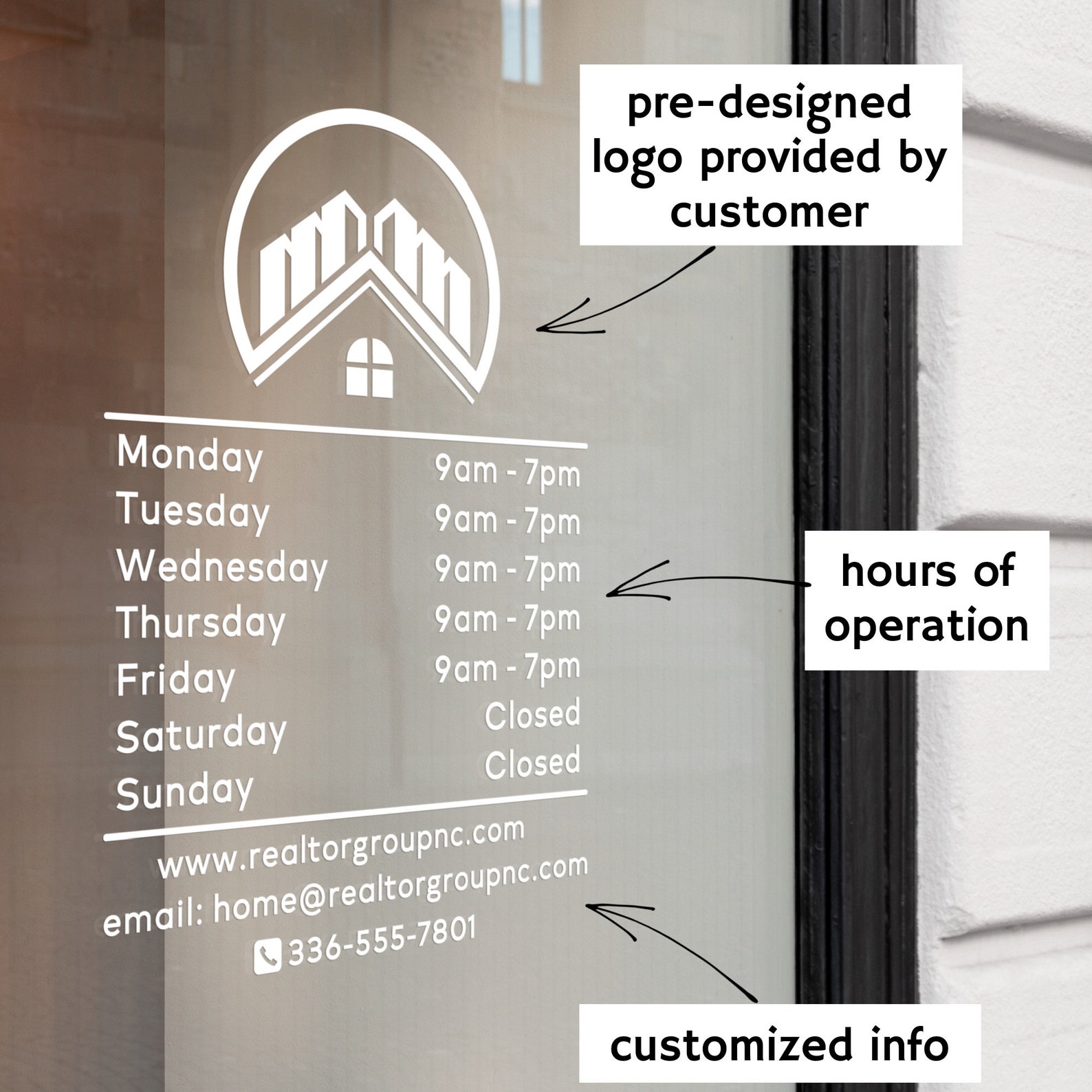 Store Hours Decal - Business Logo Window Sticker - Custom Hours of ...
