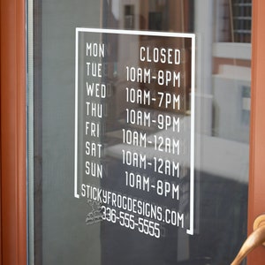Modern Store Hours Decal - Personalized Business Signage - Custom Open ...