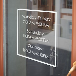 Store Hours Decal - Personalized Business Signage - Custom Open Close ...