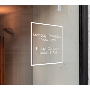 Store Hours Decal - Personalized Business Signage - Custom Open Close ...