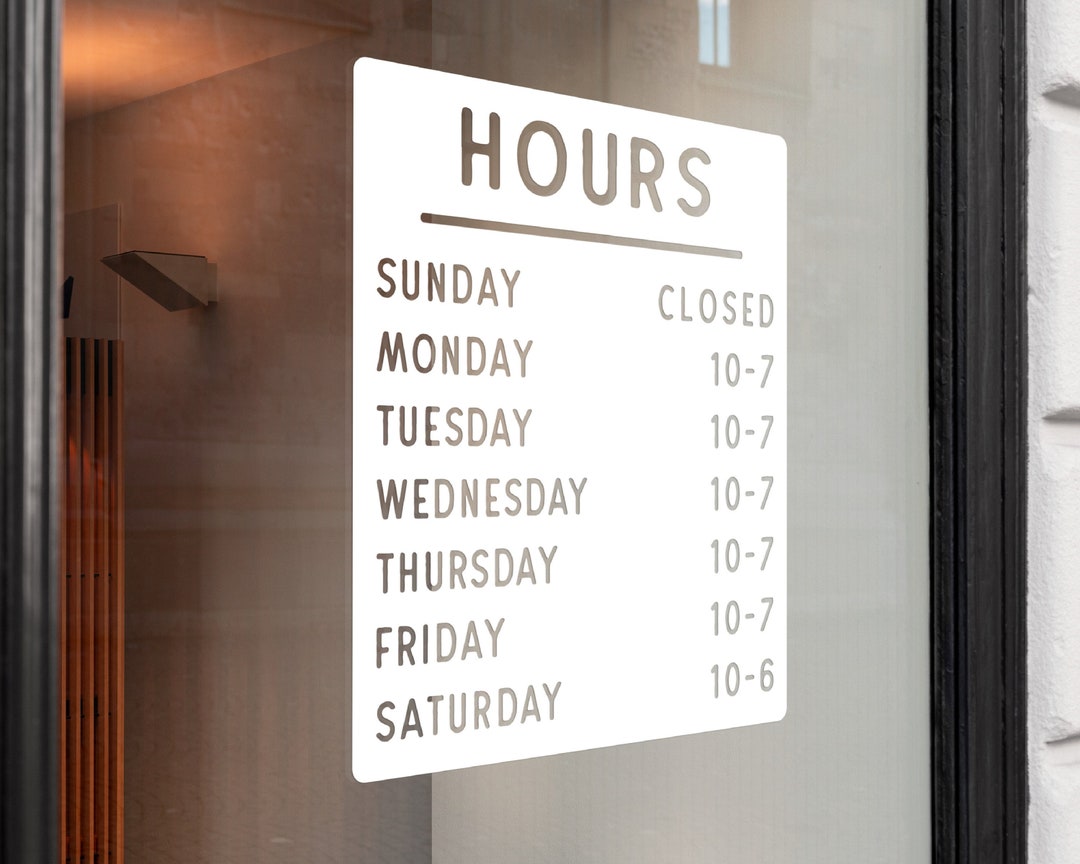 Retro Store Hours Decal - Personalized Business Signage - Custom Open ...