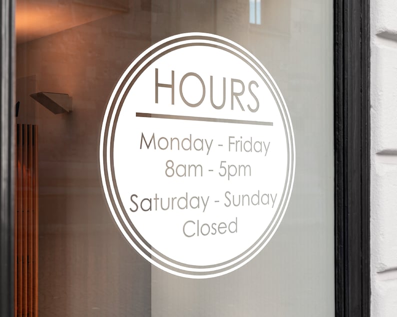Circle Store Hours Decal - Personalized Business Signage - Custom Open ...