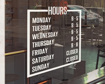 Hours Decal Vinyl Cut, Store Window Sign, Trading Hours, Opening Hours ...
