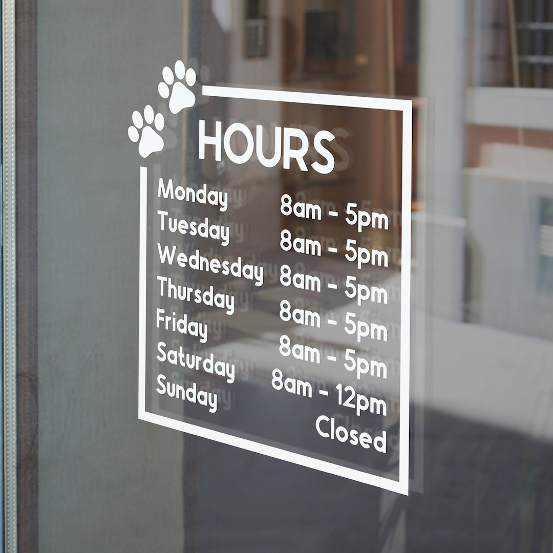 Vet Office Hours Decal - Personalized Pet Store Signage - Custom Open ...