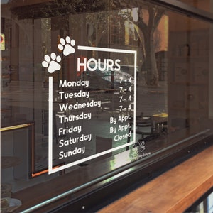 Vet Office Hours Decal - Personalized Pet Store Signage - Custom Open ...