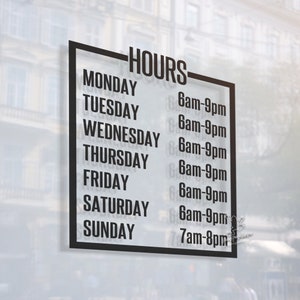 Store Hours Decal - Personalized Business Signage - Custom Open Close ...