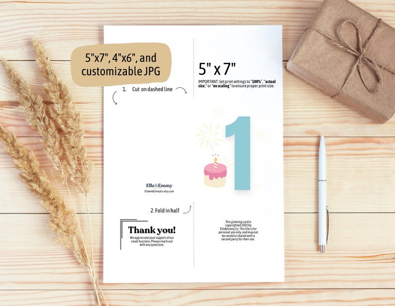 First Birthday Card Printable, One Year Old, PDF (digital Download) - Etsy