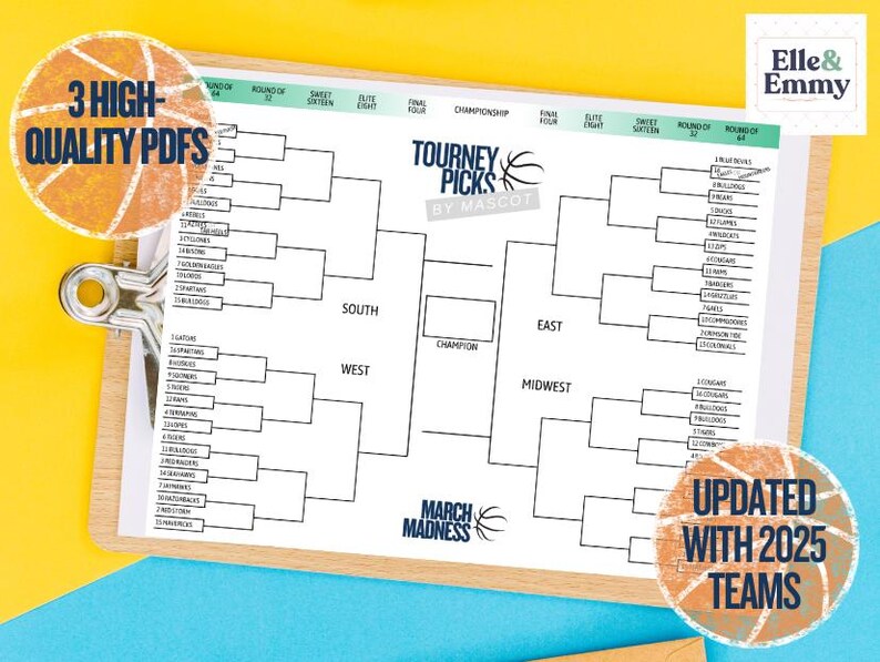 PRINTABLE PDF 2025 Complete March Madness Bracket 2025 With Teams ...