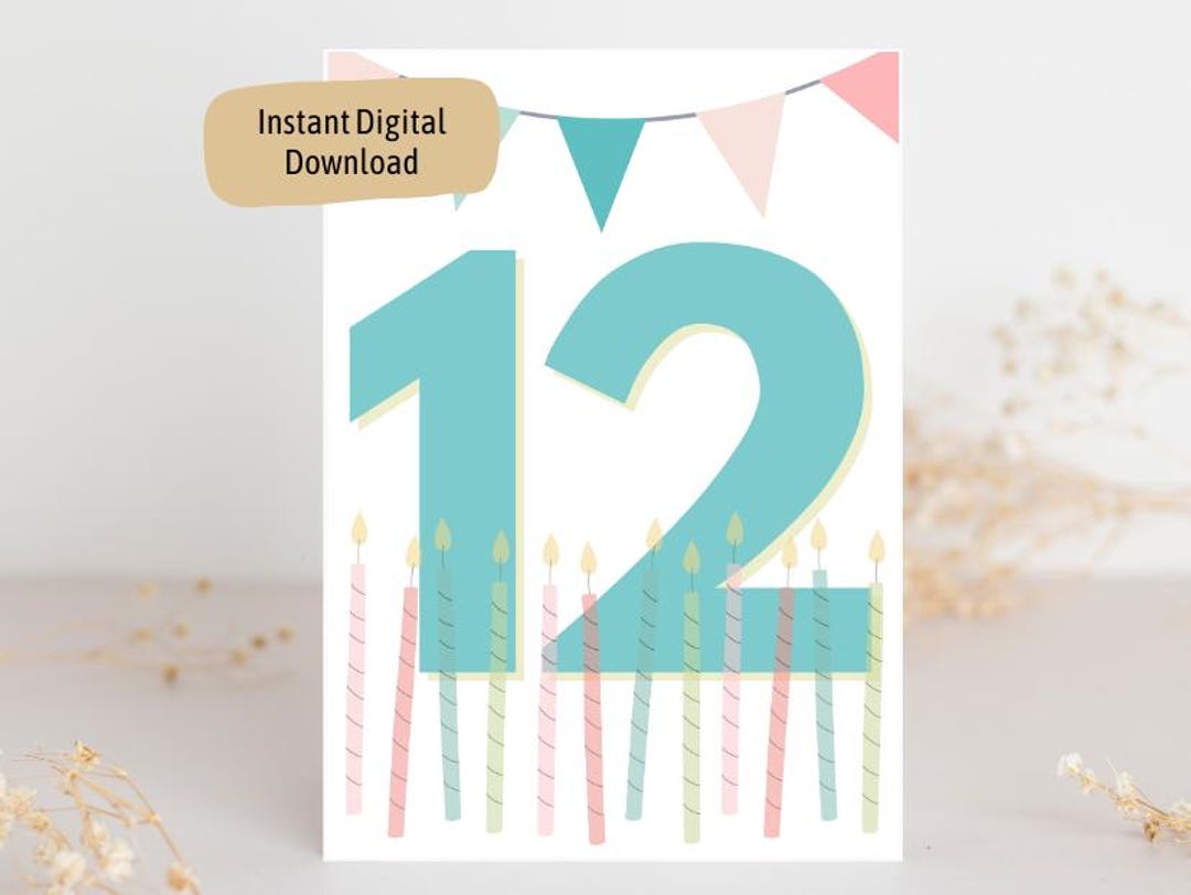 Printable 12th Birthday Card, Bright Colors (PDF Download) - Etsy