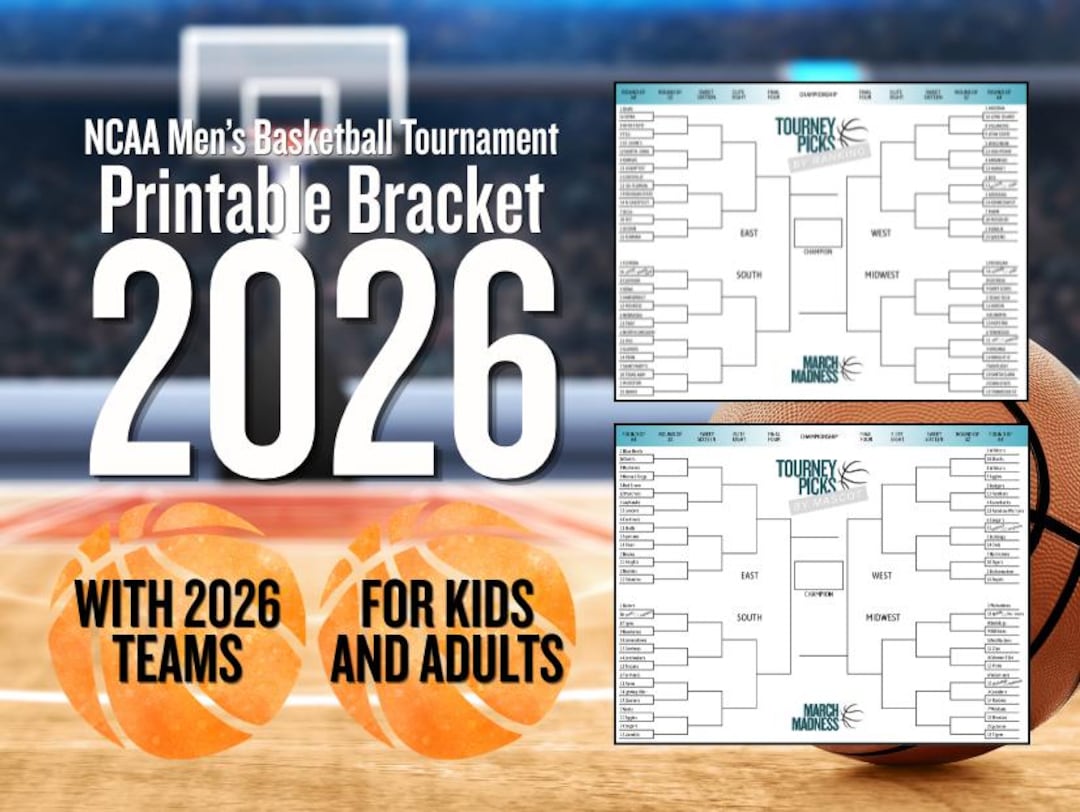 2026 March Madness Printable Bracket – Team & Mascot Tourney Picks ...