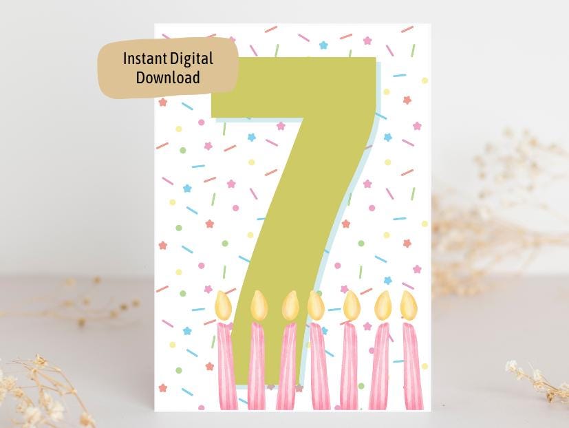PRINTABLE 7th Birthday Card Printable Card for Girls Boys Happy ...