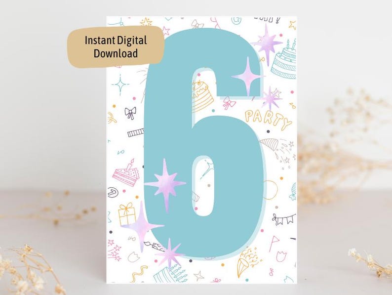 PRINTABLE 6th Birthday Card Printable Card for Girls Boys Happy ...