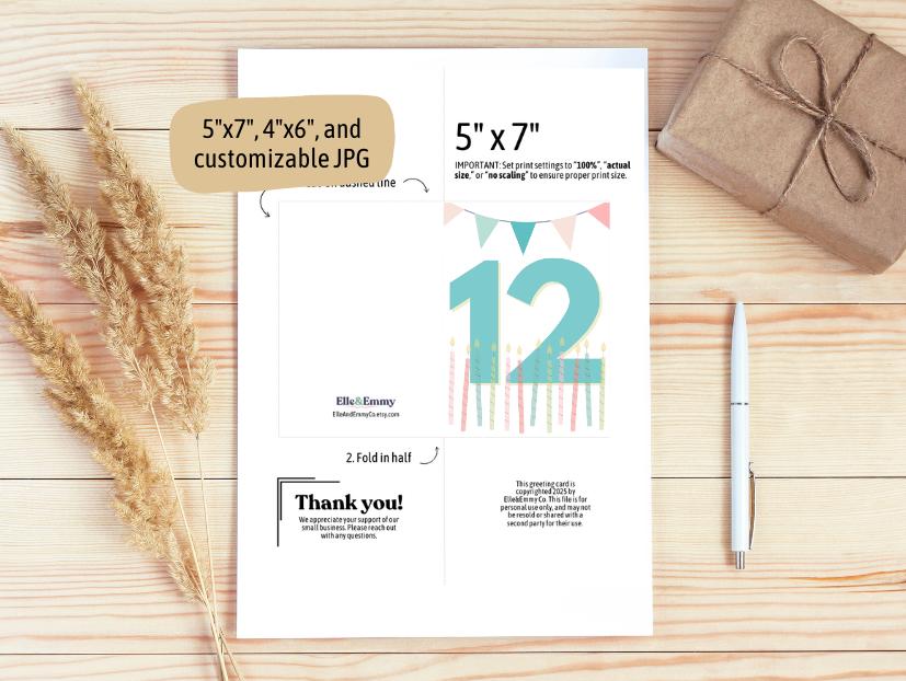 Printable 12th Birthday Card, Bright Colors (PDF Download) - Etsy