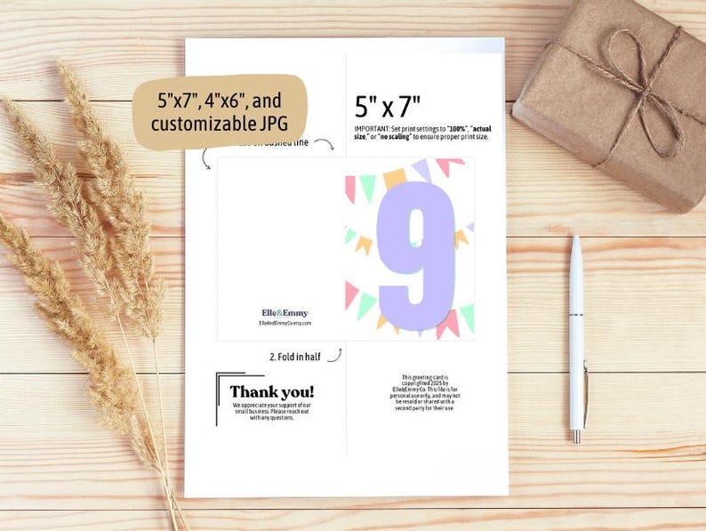 Printable 9th Birthday Card, Bright Colors (PDF Download) - Etsy