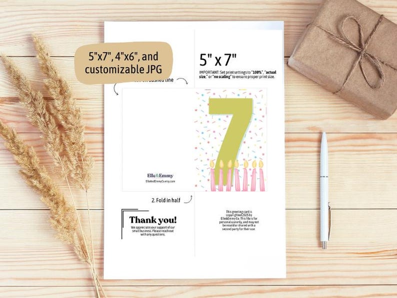 PRINTABLE 7th Birthday Card Printable Card for Girls Boys Happy ...