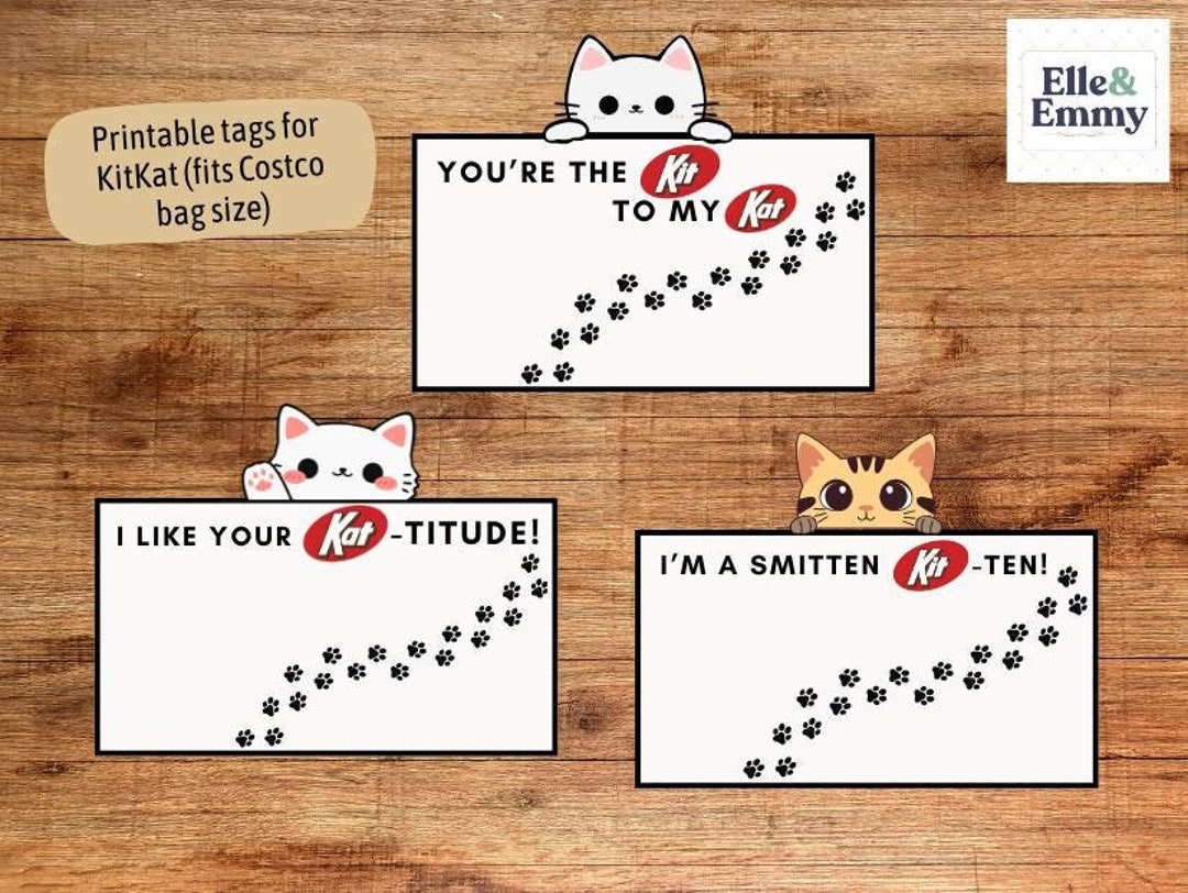 PRINTABLE Kit Kat Kids Valentine Cards Class Valentine's Party Costco ...
