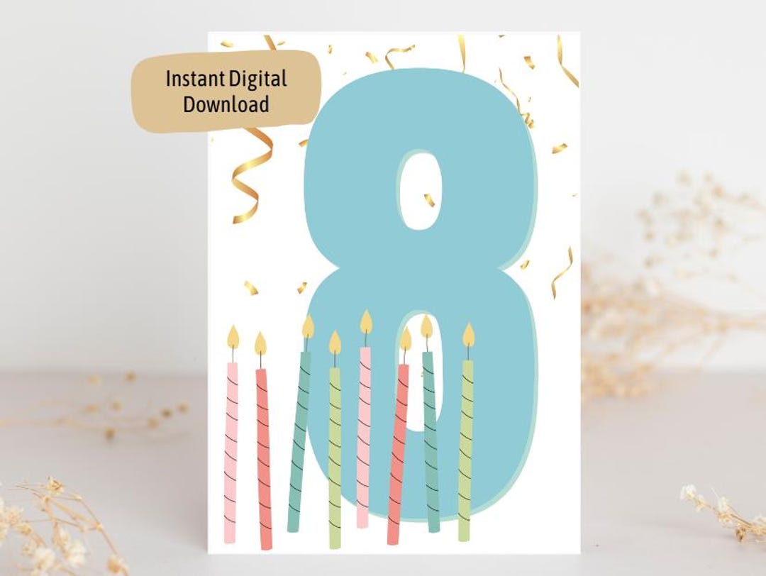 PRINTABLE 8th Birthday Card Printable Card for Girls Boys Happy ...