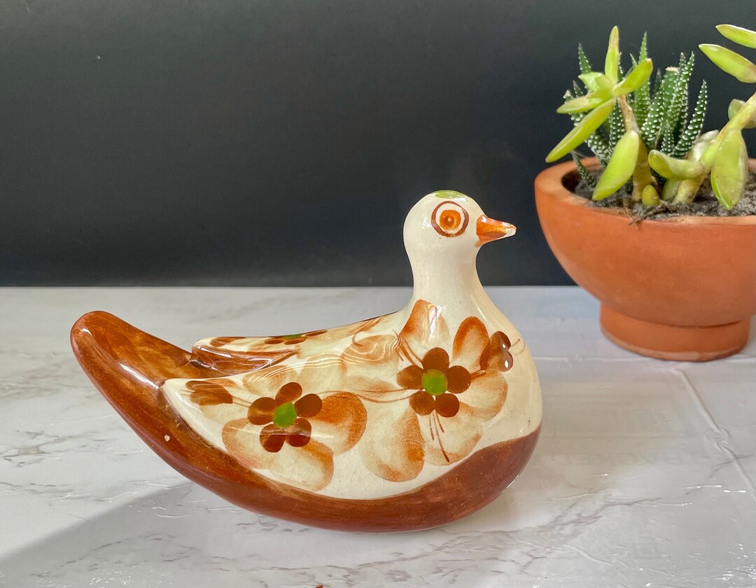 Vintage Ecuador Pottery Dove Bird With Hand Painted Glaze Details Brown ...