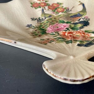 Vintage Satsuma Japan Porcelain Fan With Peacocks and Chrysanthemums ...