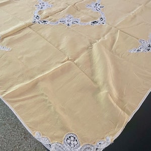 Vintage Linen Tablecloth W Lace Inserts Square in Mustard Yellow ...