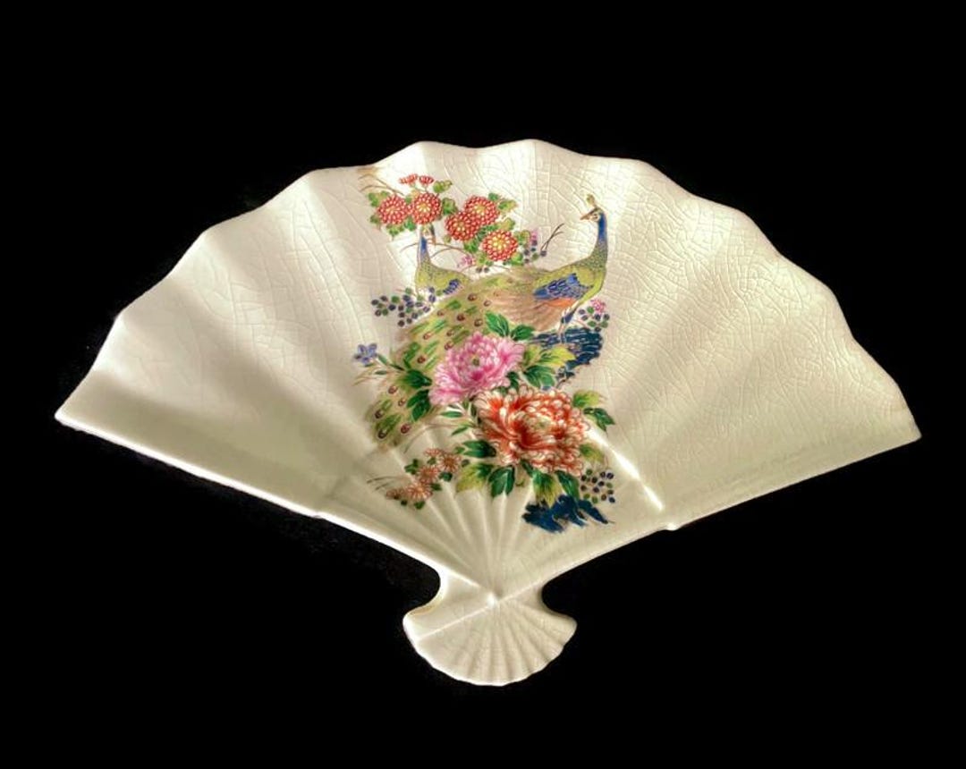 Vintage Satsuma Japan Porcelain Fan With Peacocks and Chrysanthemums ...