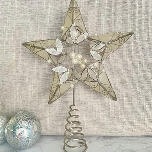 Vintage Capiz Shell Tree Topper Star With Pearls & Silver Tone Metal ...