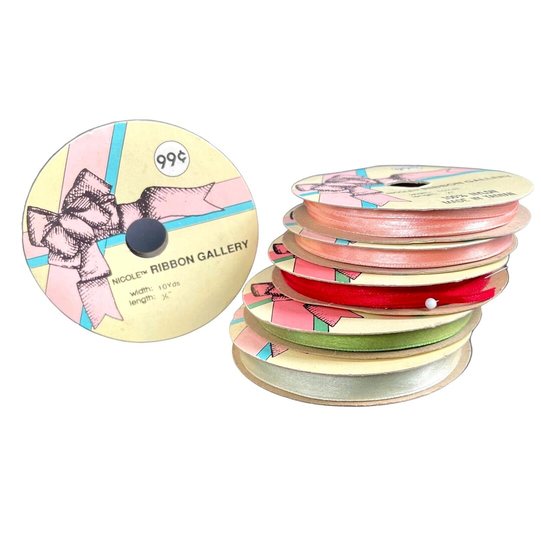 Vintage Nicole Ribbon Gallery 6 Rolls Pink Green Red Nylon Trim 10 ...