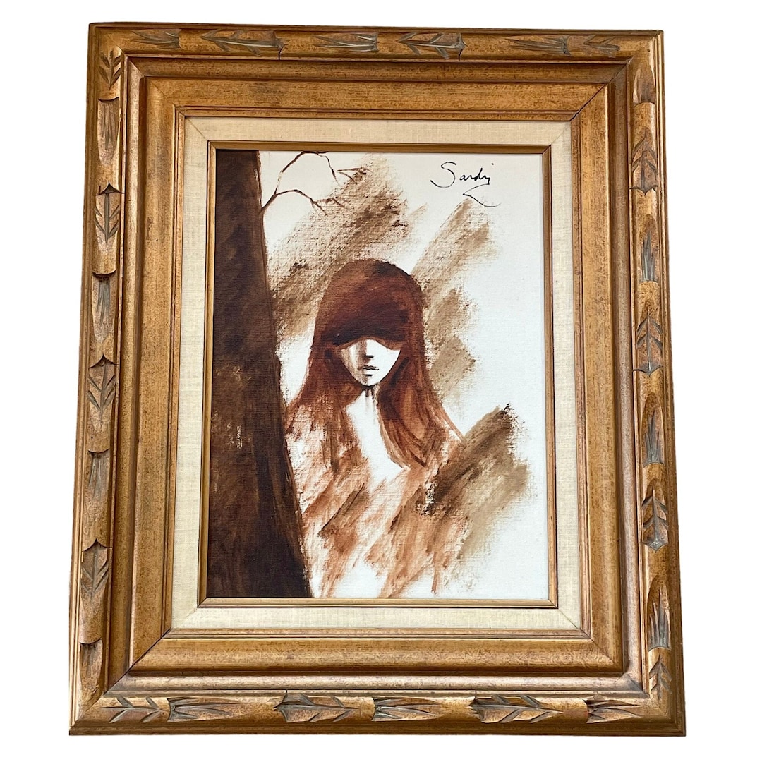 Vintage Sardi Original Painting of Girl Behind Tree Art Midcentury ...
