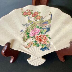 Vintage Satsuma Japan Porcelain Fan With Peacocks and Chrysanthemums ...