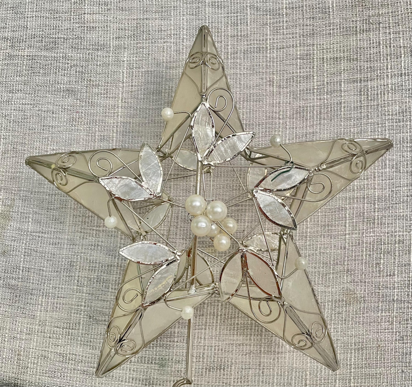 Vintage Capiz Shell Tree Topper Star With Pearls & Silver Tone Metal ...
