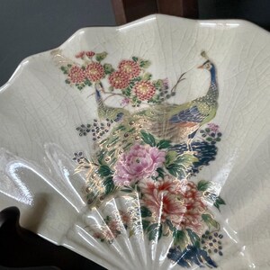 Vintage Satsuma Japan Porcelain Fan With Peacocks and Chrysanthemums ...