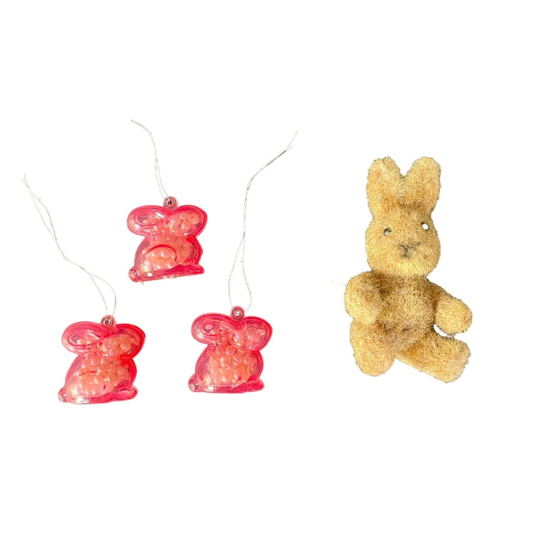 Vintage Mini Articulated Bunny Rabbit & Pink Bunny Rabbits Ornaments ...