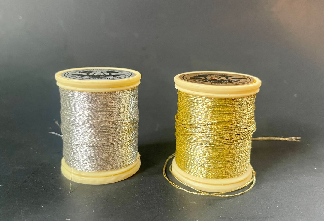 Vintage Set of 2 DMC Embroidery Thread Spools Metallic Gold & Silver ...