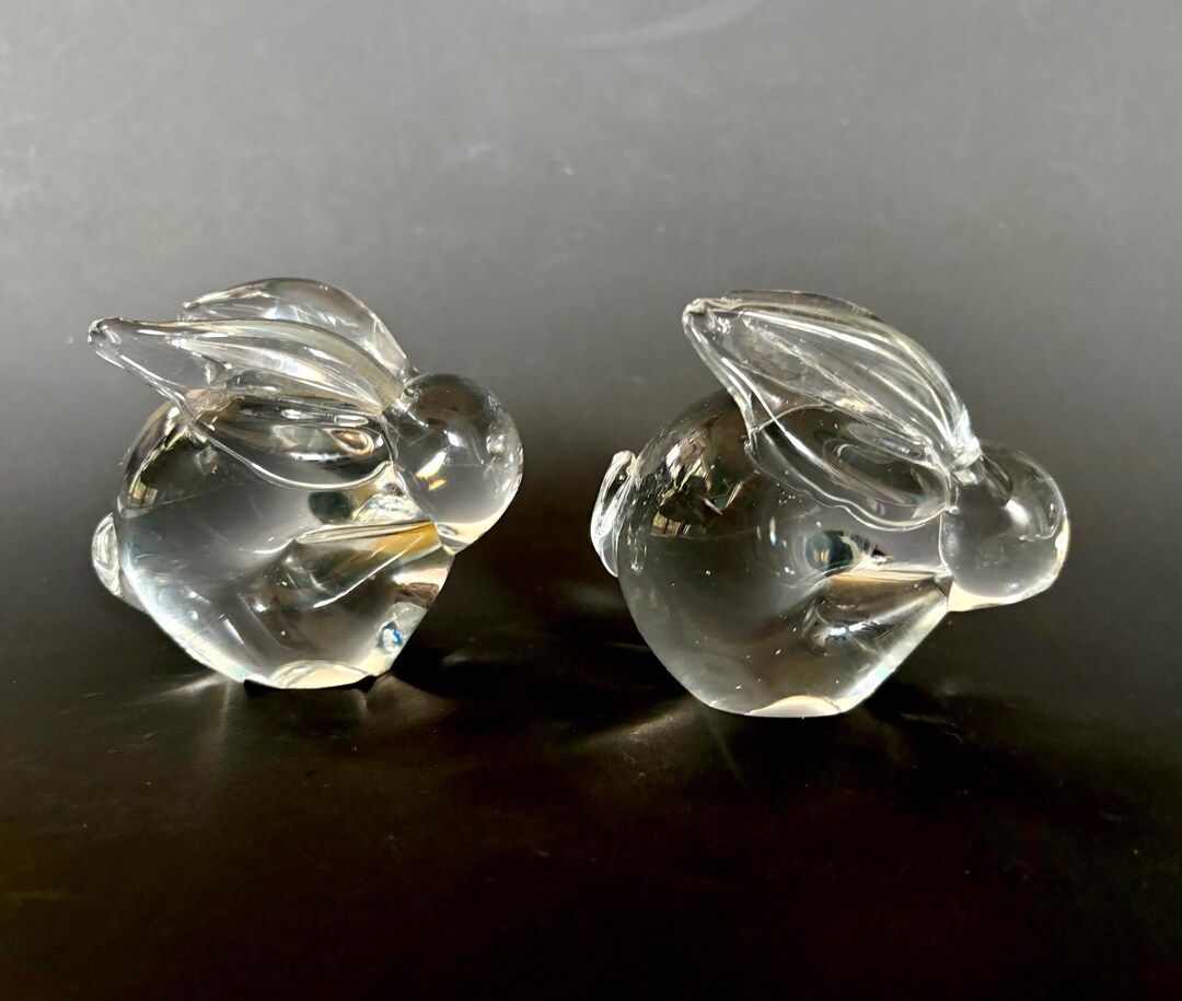 Vintage Glass Bunny Rabbits Figurines Set of 2 Paperweight Art Glass by ...
