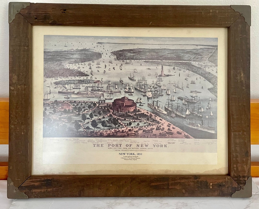 The Port of New York 1892 by Currier & Ives Framed Vintage Art Birds ...