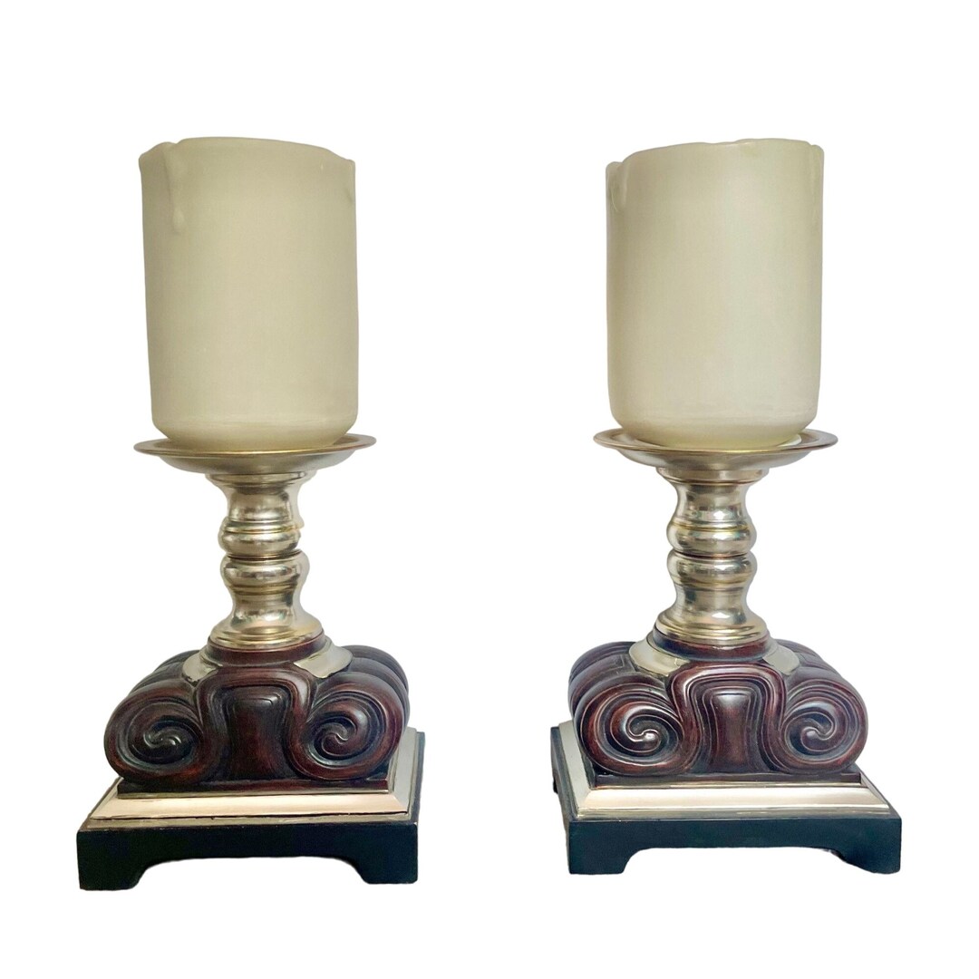 Vintage Electric Table Lamps With Faux Pillar Candle Set of 2, Pair of ...