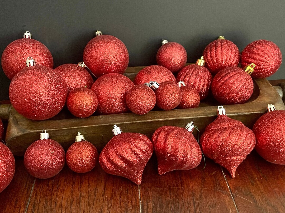 Vintage Red Glitter Ornaments Set of 25 Finial & Balls - Etsy