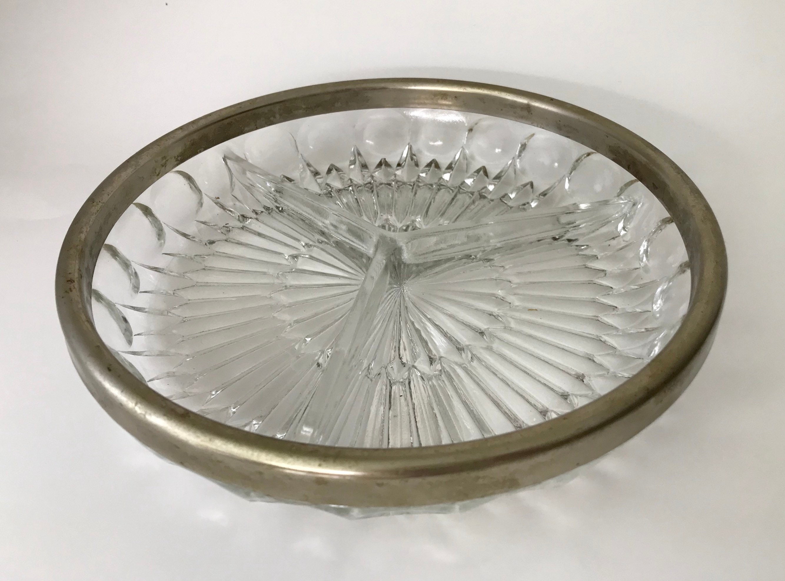 Cut Glass Divided Bowl with Silver Plate Rim Collectible Glass ...