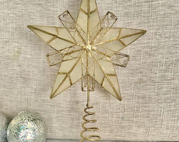 Vintage Capiz Shell Tree Topper Star With Gold Tone Metal Filigree Trim ...