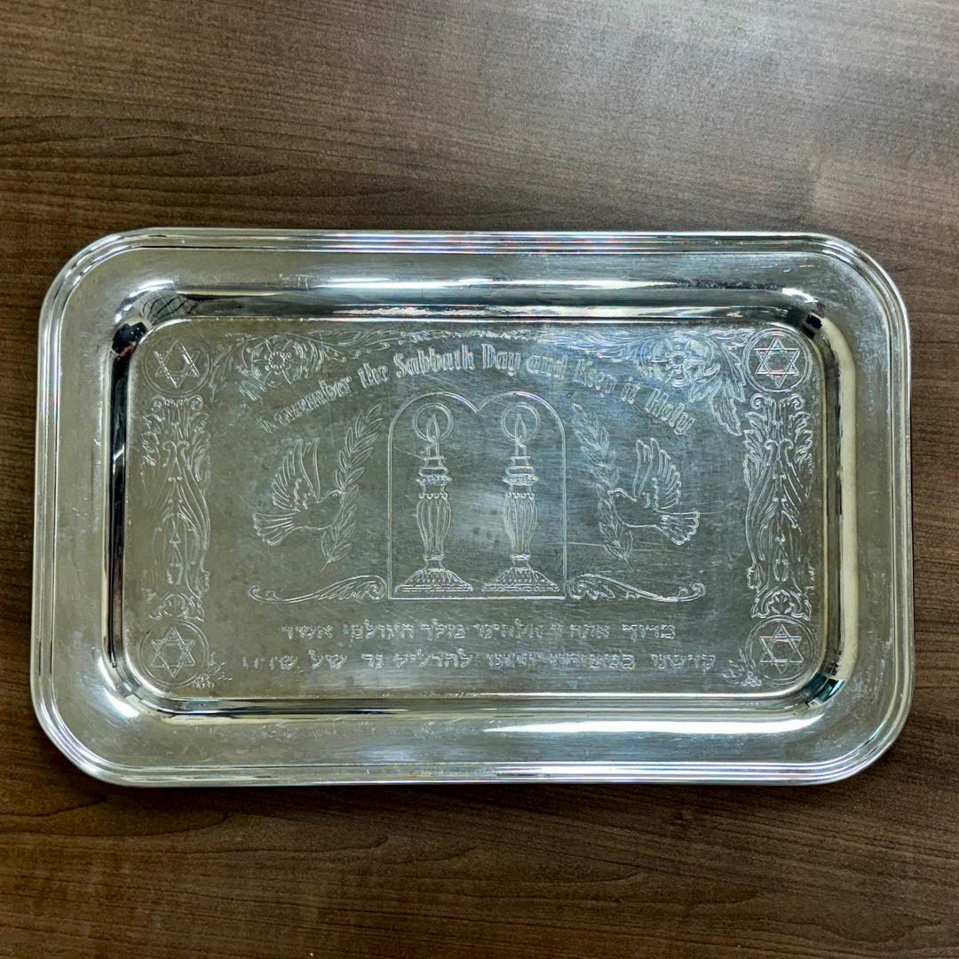 Vintage Ben Ari Arts Sabbath Tray - Silver-tone Judaica Shabbat Candle ...