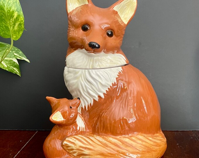 Large Cracker Barrel Harvest Fox Ceramic Cookie Jar Kitchen Decor ...